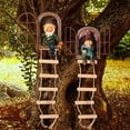 4 Piece Garden Gnomes and Hanging Ladder Tree Decor Set Rustic Style ...
