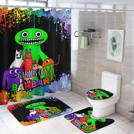 4 Piece Garden Monster Animal Banban Shower Curtain Sets with Rugs ...