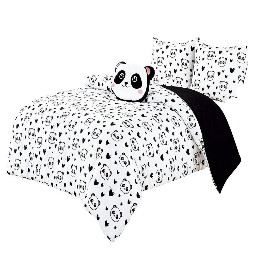 4-Piece Girls Bedding Set, Love Panda Hearts Comforter Set with Panda ...