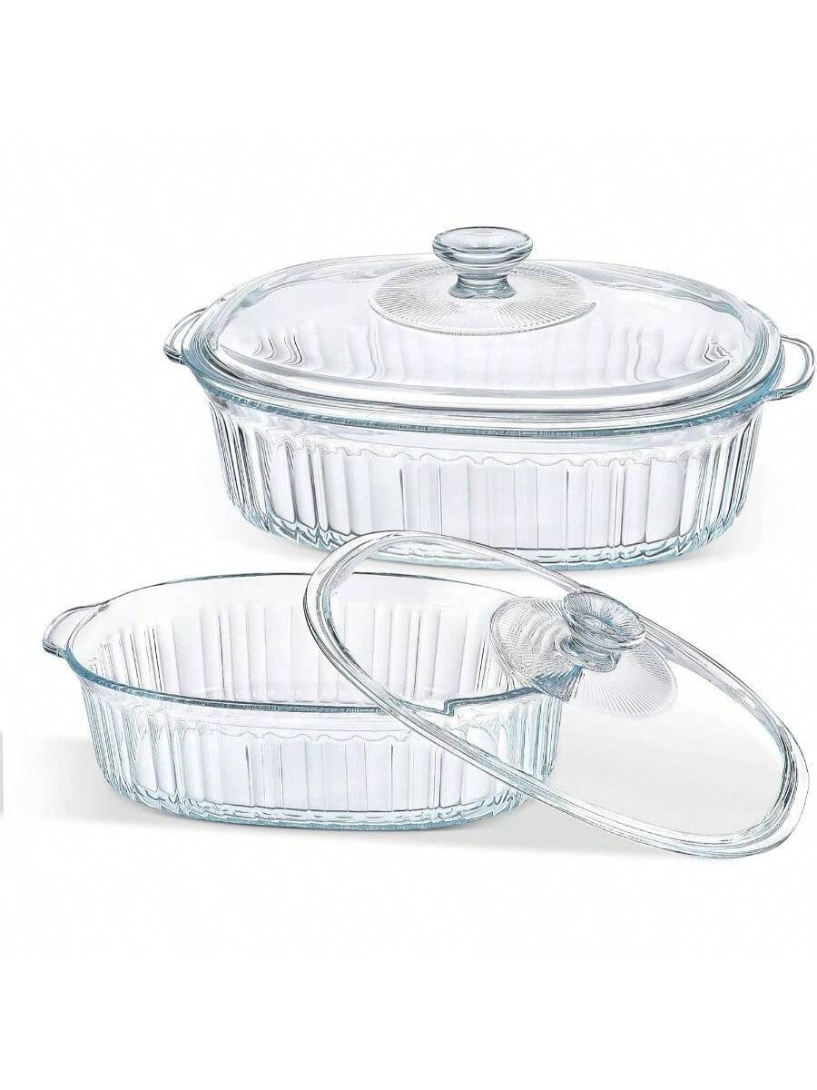 4-Piece Glass Casserole Bakeware Set with Lids, Includes 1.9-Quart and ...