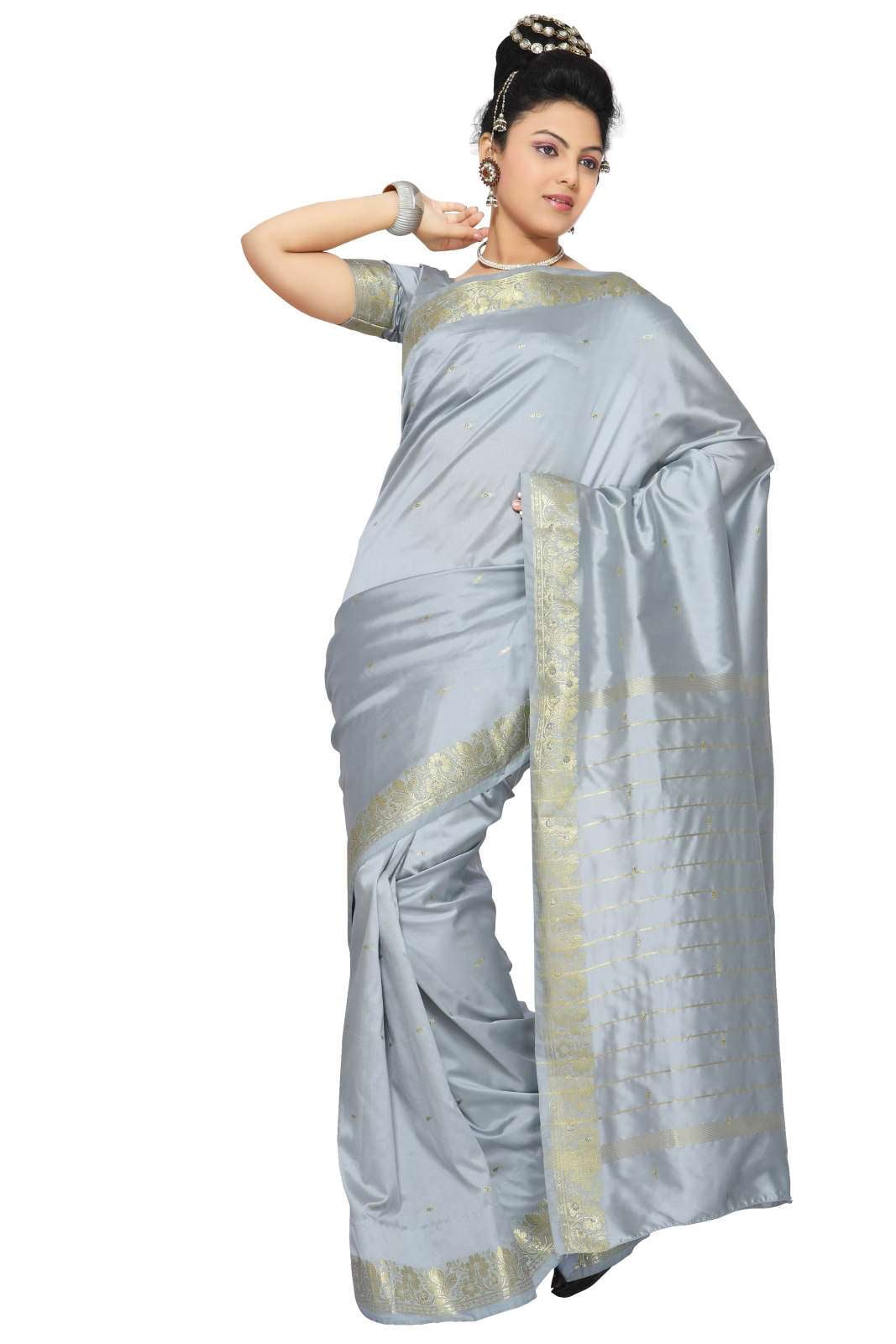 4 Piece Gray Art Silk Sari, Saree, Wrap, custom blouse & petticoat ...