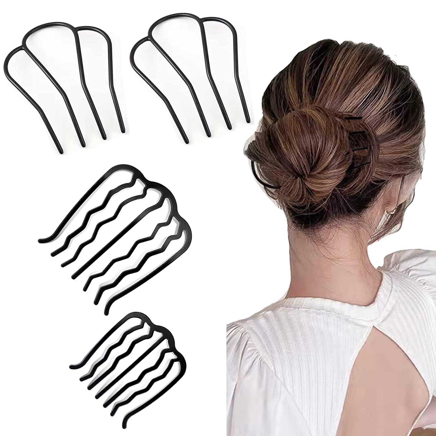 4 Piece Hair Fork Clip Metal Hair Side Combs U Shape Teeth Alloy Hair ...