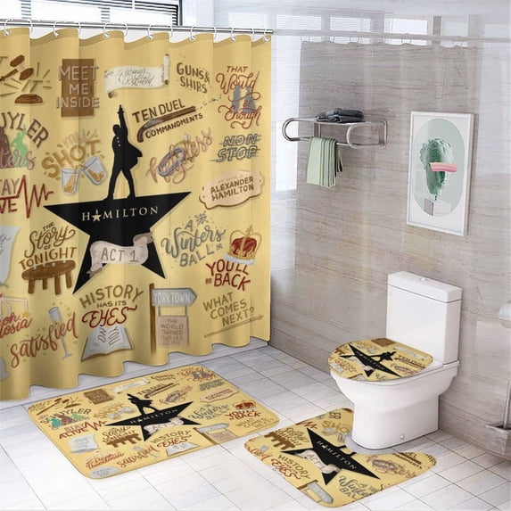 4 Piece Hamil-,ton Star Music0l Shower Curtain Sets with Rugs, Toilet ...