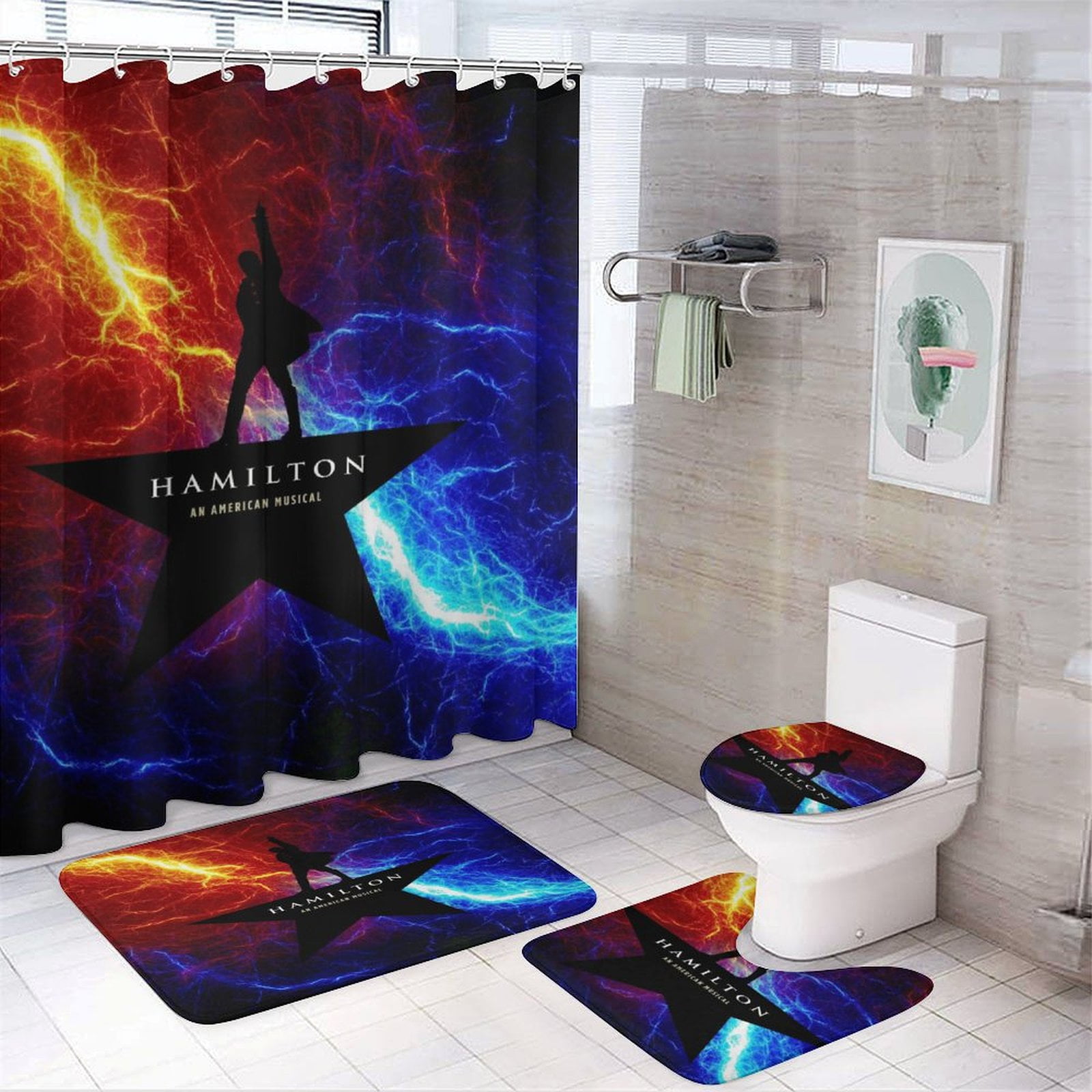 4 Piece Hamilton The Musical Shower Curtain Sets with Non-Slip Rugs, U ...
