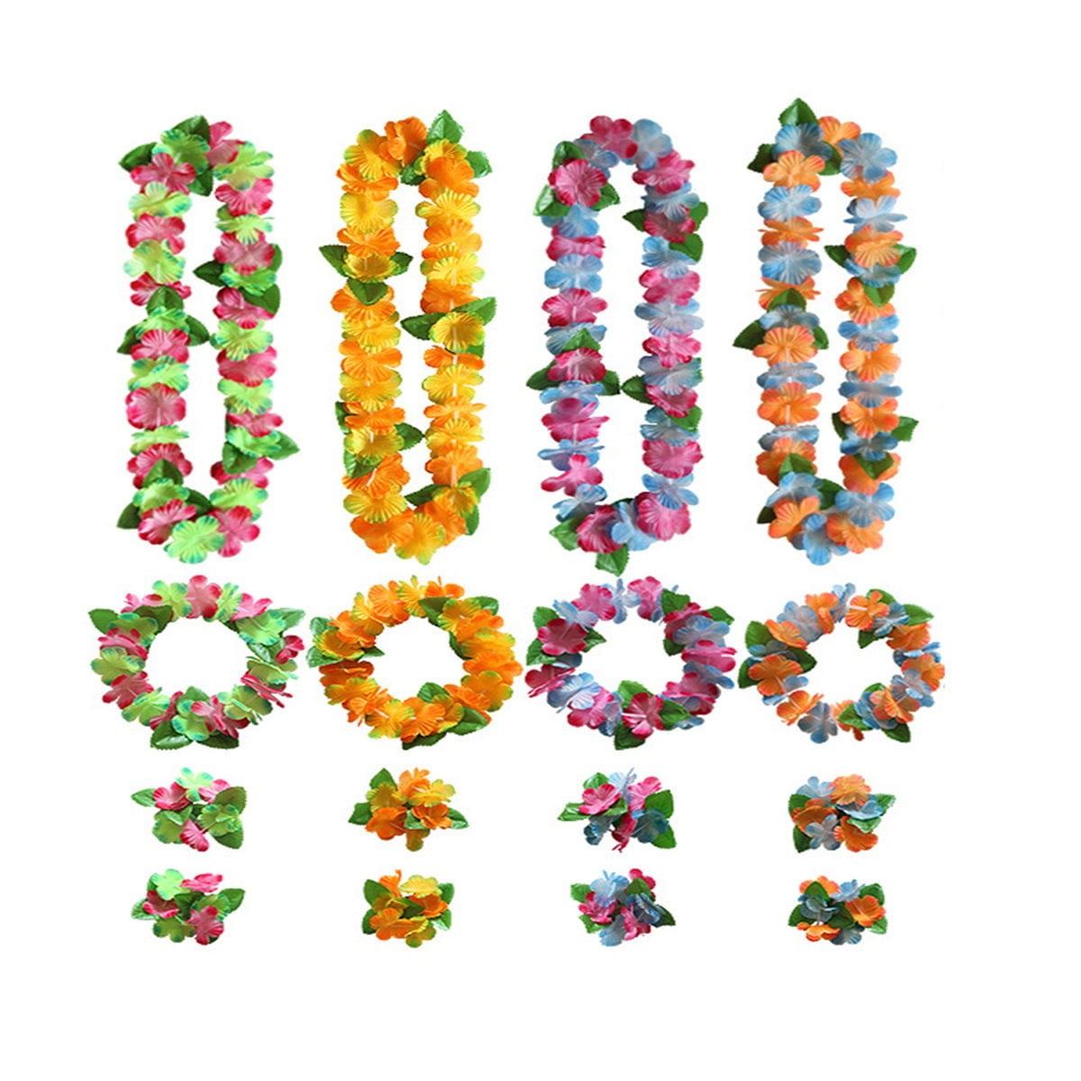 4-Piece Hawaiian Party Garland Set with 12-Color Petal Lei Necklace ...