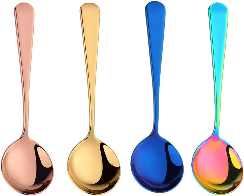 4-Piece Heavy-Duty Round Soup Spoons Set - Multicolor Stainless Steel ...