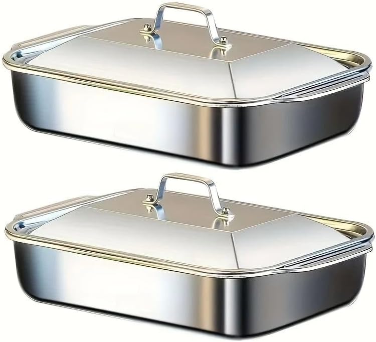 4-Piece Heavy Duty Stainless Steel Rectangular Roasting Pan Set with ...