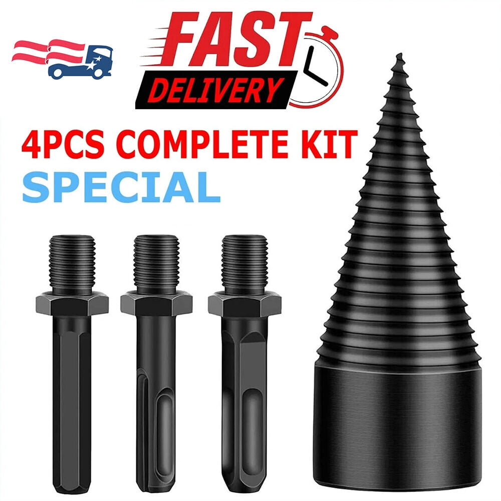 4-Piece High Speed Wood Splitter Drill Bit Set with 3 Interchangeable ...