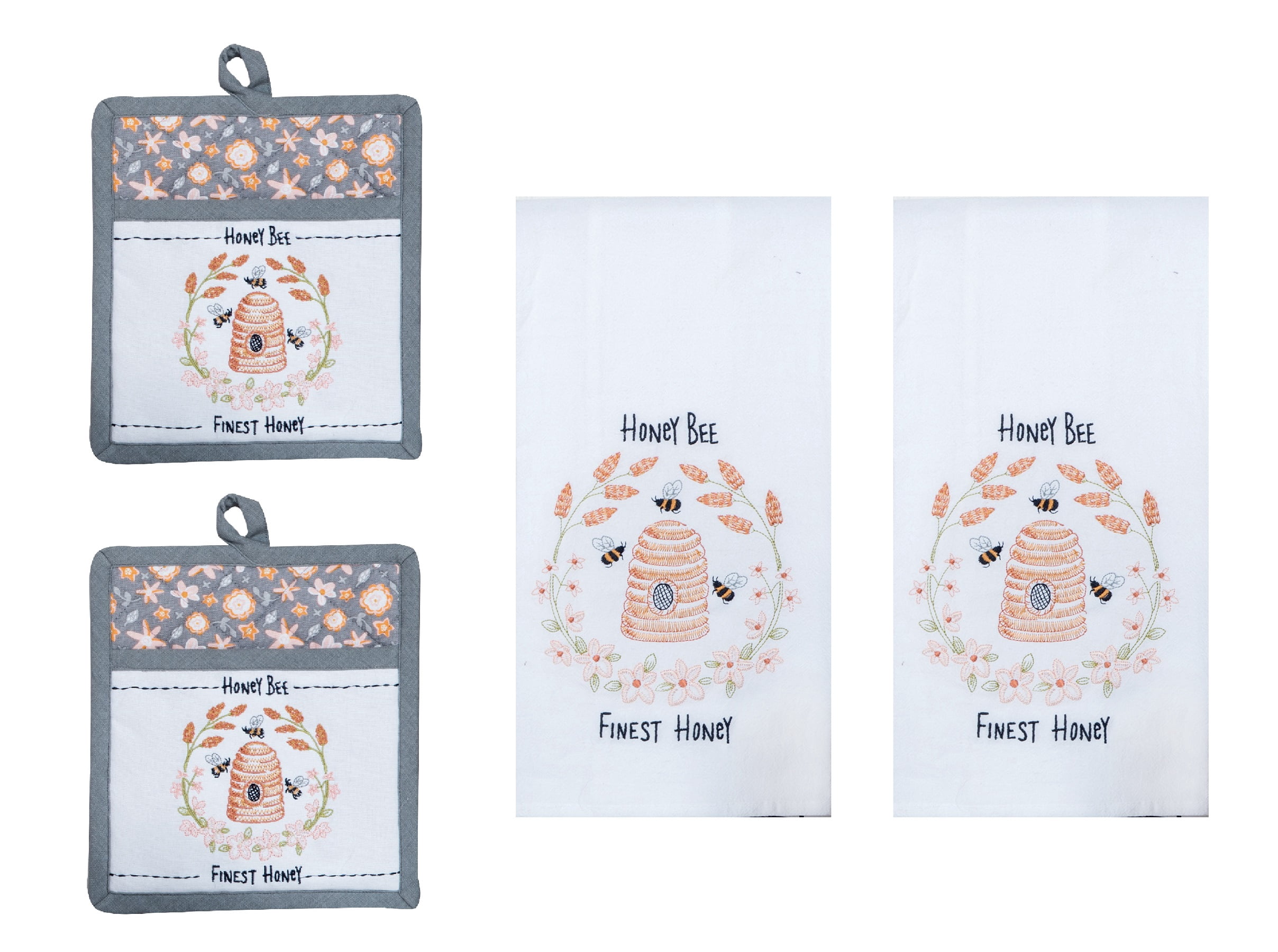 4 Piece Honey Bee Kitchen Towel Set, 2 Towels 2 Potholders - Walmart.com