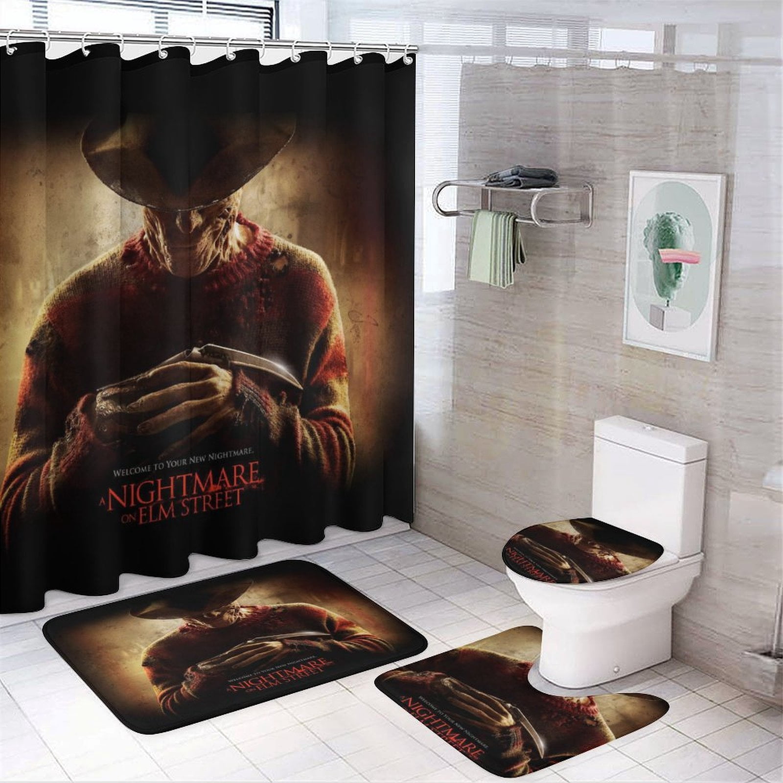 4 Piece Horror Freddy Movie Krue-Ge2 Shower Curtain Sets with Rugs ...