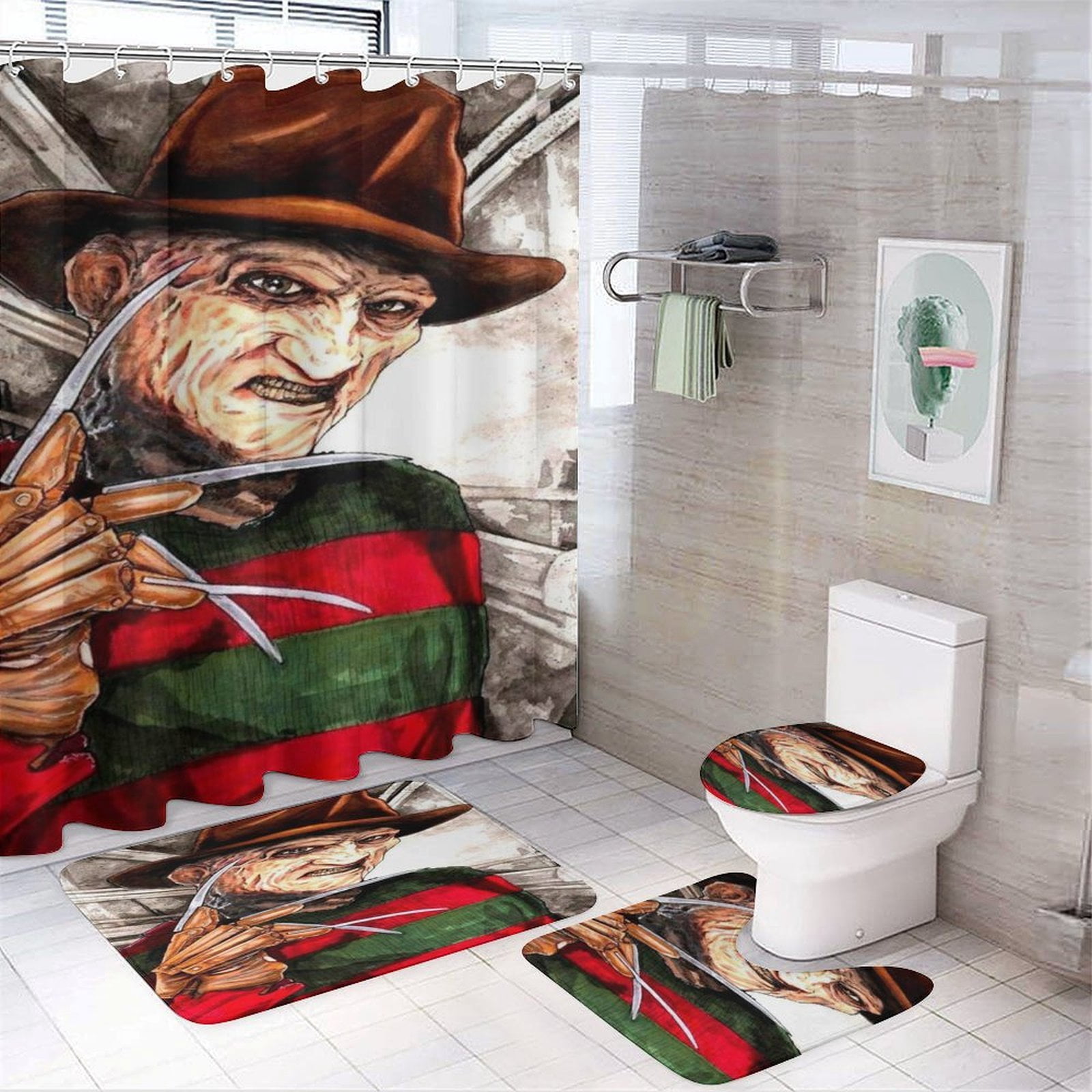 4 Piece Horror Freddy Movie Krue-Ge2 Shower Curtain Sets with Rugs ...