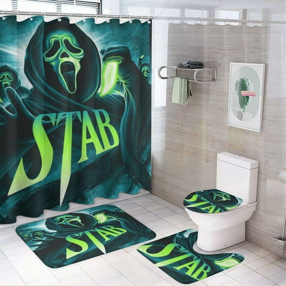 4 Piece Horror Movie Scre-am0 Shower Curtain Sets with Rugs, Toilet Lid ...