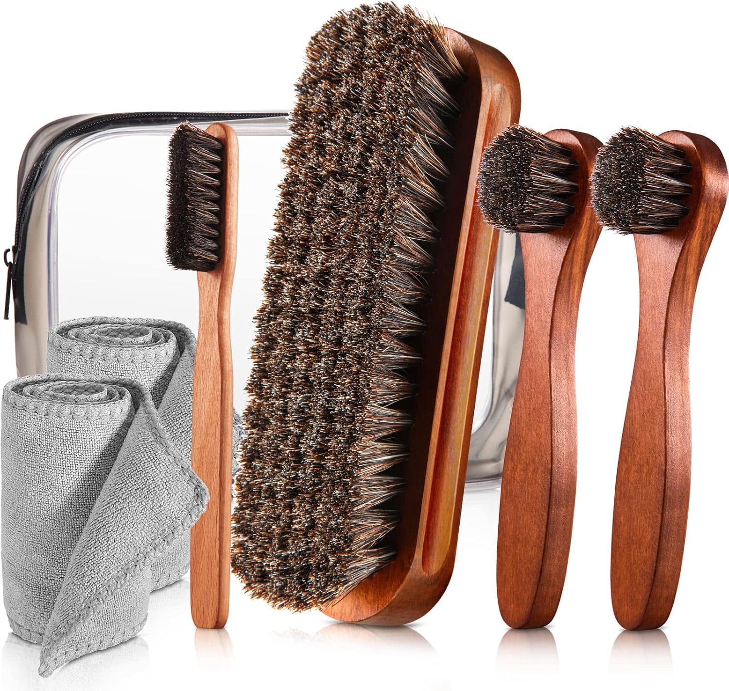 4-Piece Horsehair Shoe Shine Brush Kit for Leather Shoes & Boots Care ...