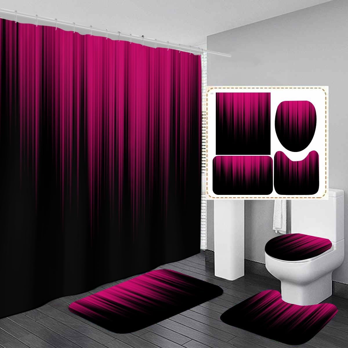 4 Piece Hot Pink Shower Curtain Set Ombre Girls Girly Women Goth ...