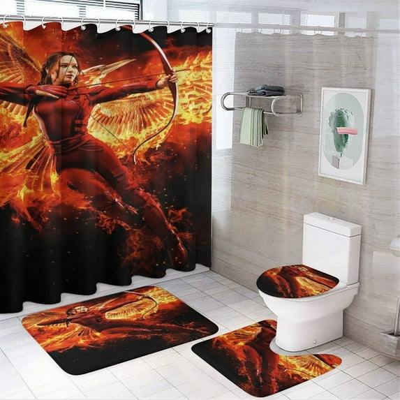 4 Piece Hunger Movie Game Shower Curtain Sets with Rugs, Toilet Lid ...