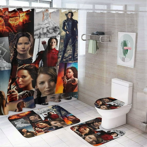 4 Piece Hunger Movie Game Shower Curtain Sets with Rugs, Toilet Lid ...