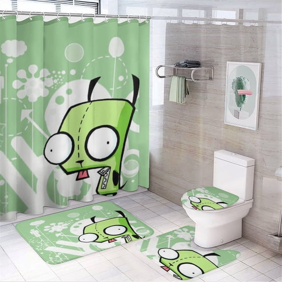4 Piece Inva-der Monster Z1m Gir Shower Curtain Sets with Rugs, Toilet ...