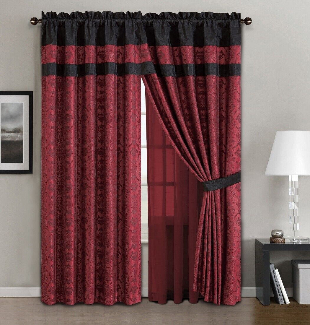 4-Piece Jacquard Window Curtain Drape Set w/Valance & Backing with ...