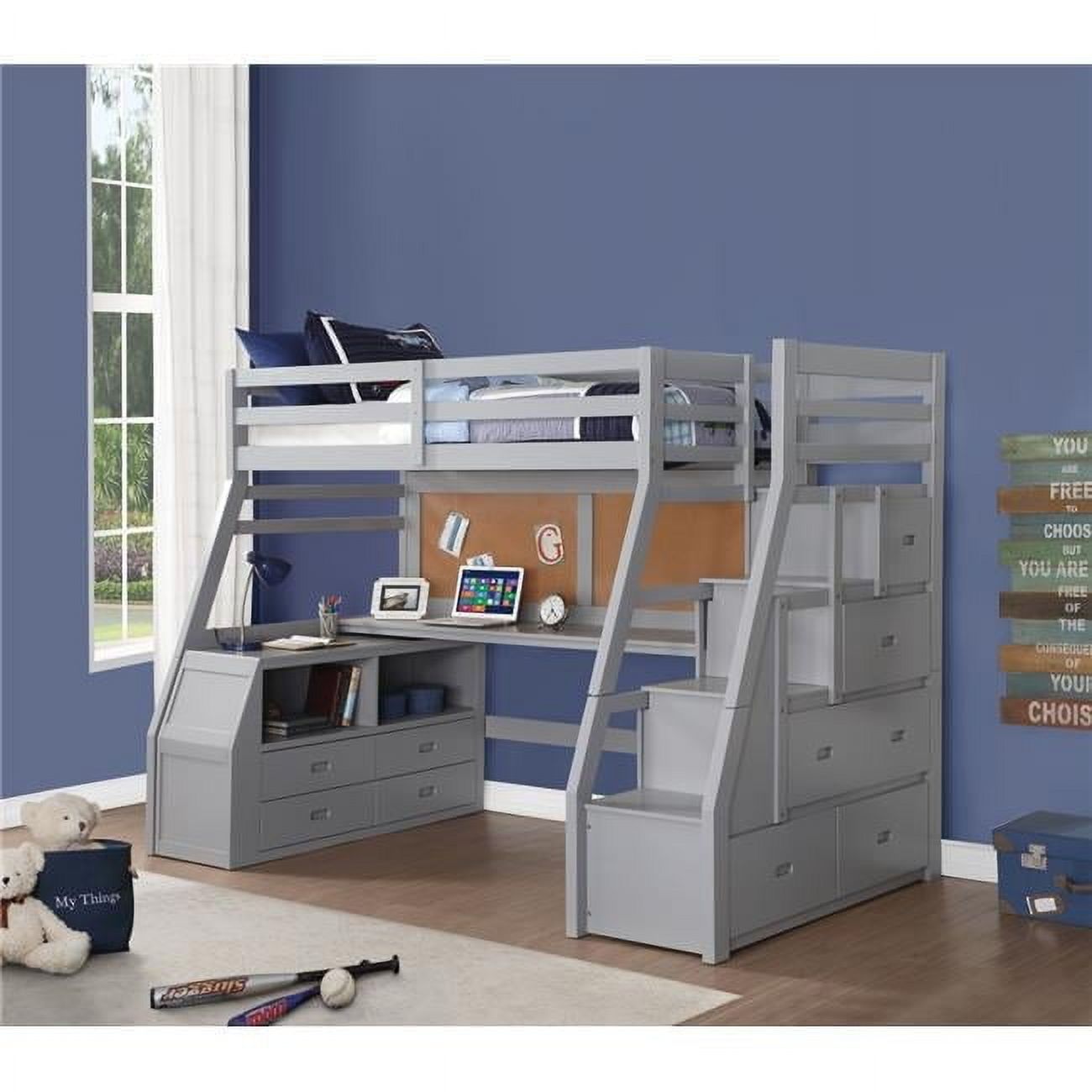 4 Piece Jason II Loft Bed with Storage Ladder - Gray - Walmart.com