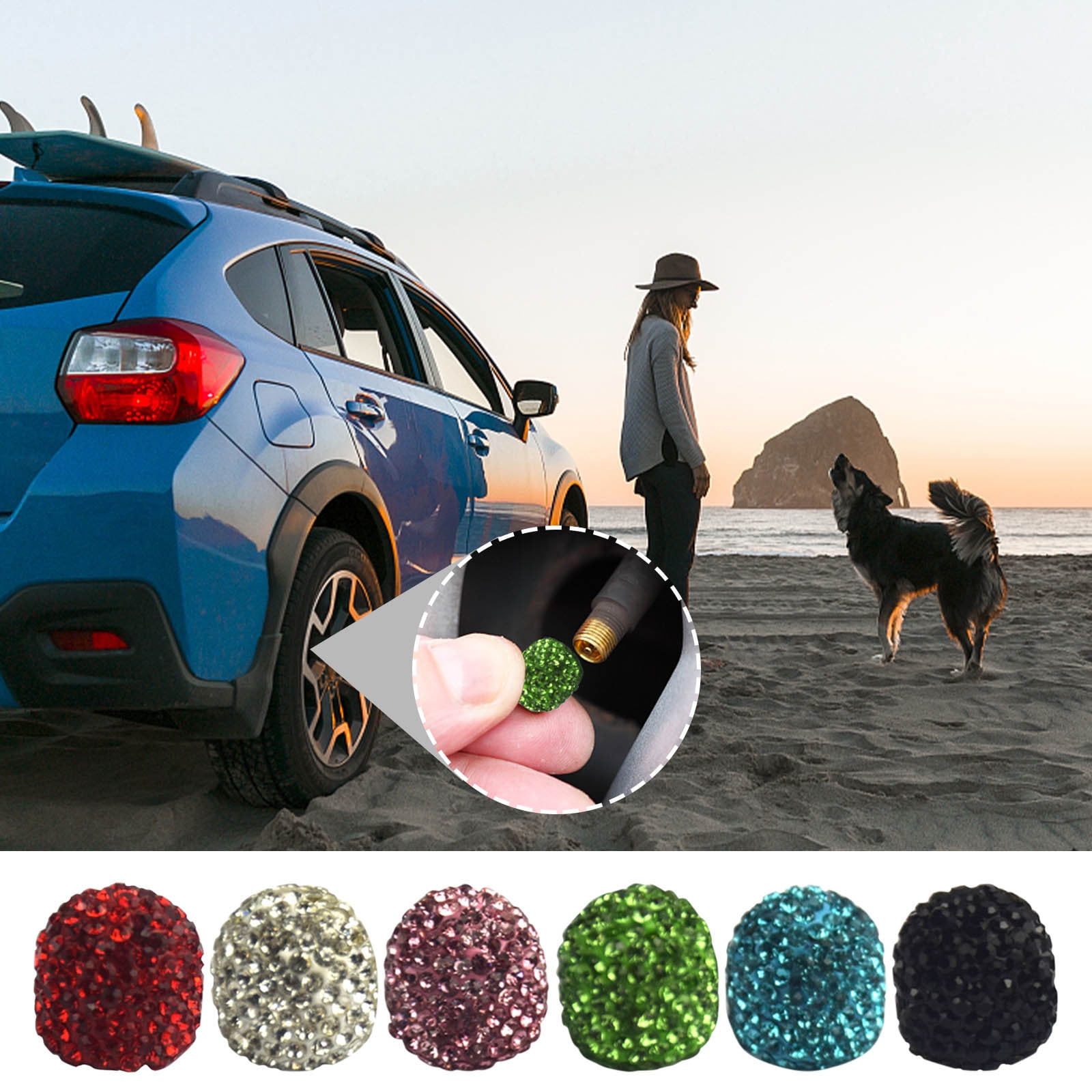 4 Piece Jeweled Bling Rhinestone Tire Wheel Cap Cover Universal Inlay ...