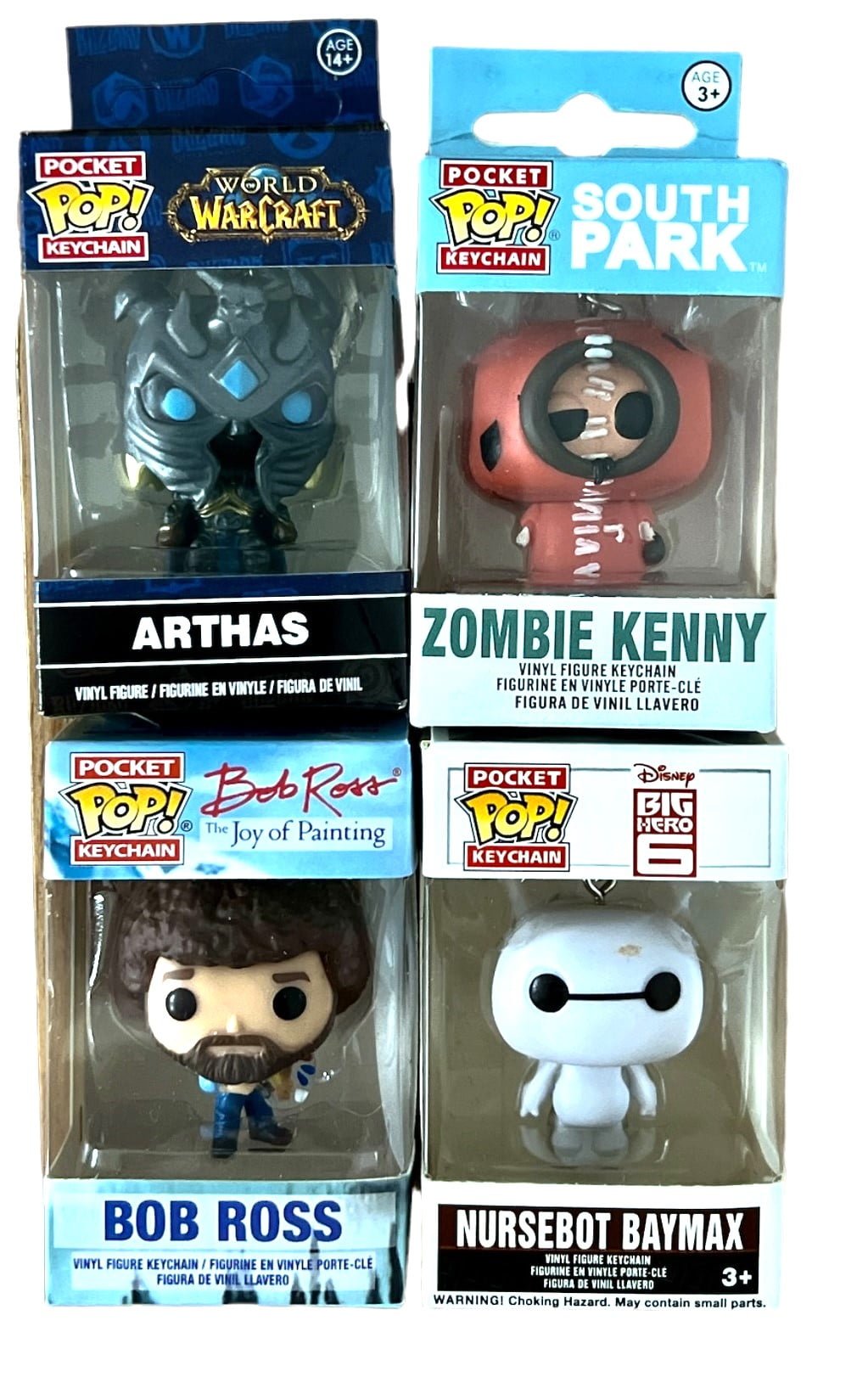 4 Piece Keychain World OF War Craft , Nursebot Baymax,Bob ROSS, Zombie ...