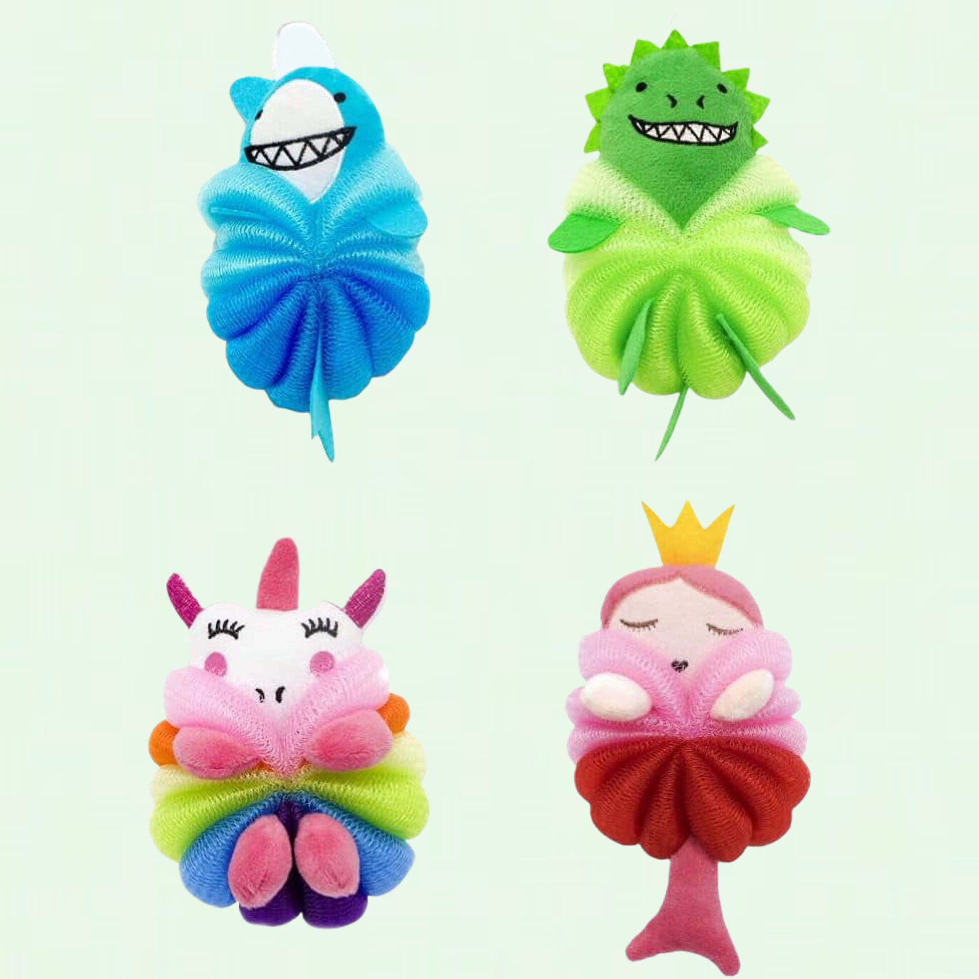 4-Piece Kids Bath Sponge Animal Loofah Set, Colorful Cartoon Body ...
