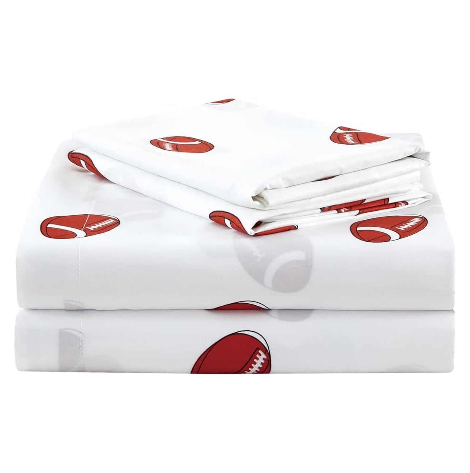 4-Piece Kids/Teens Sports Sheet Set - Soft Microfiber White Brown ...