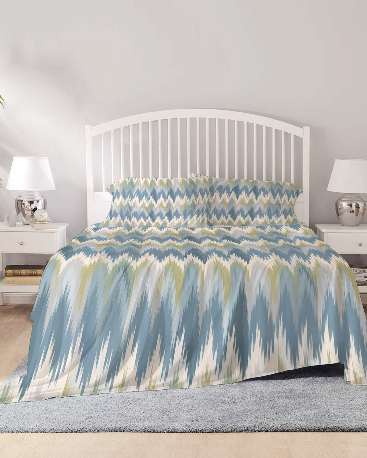 4 Piece King Sheet Set Blue Green Geometric Sheets Set for King Size ...