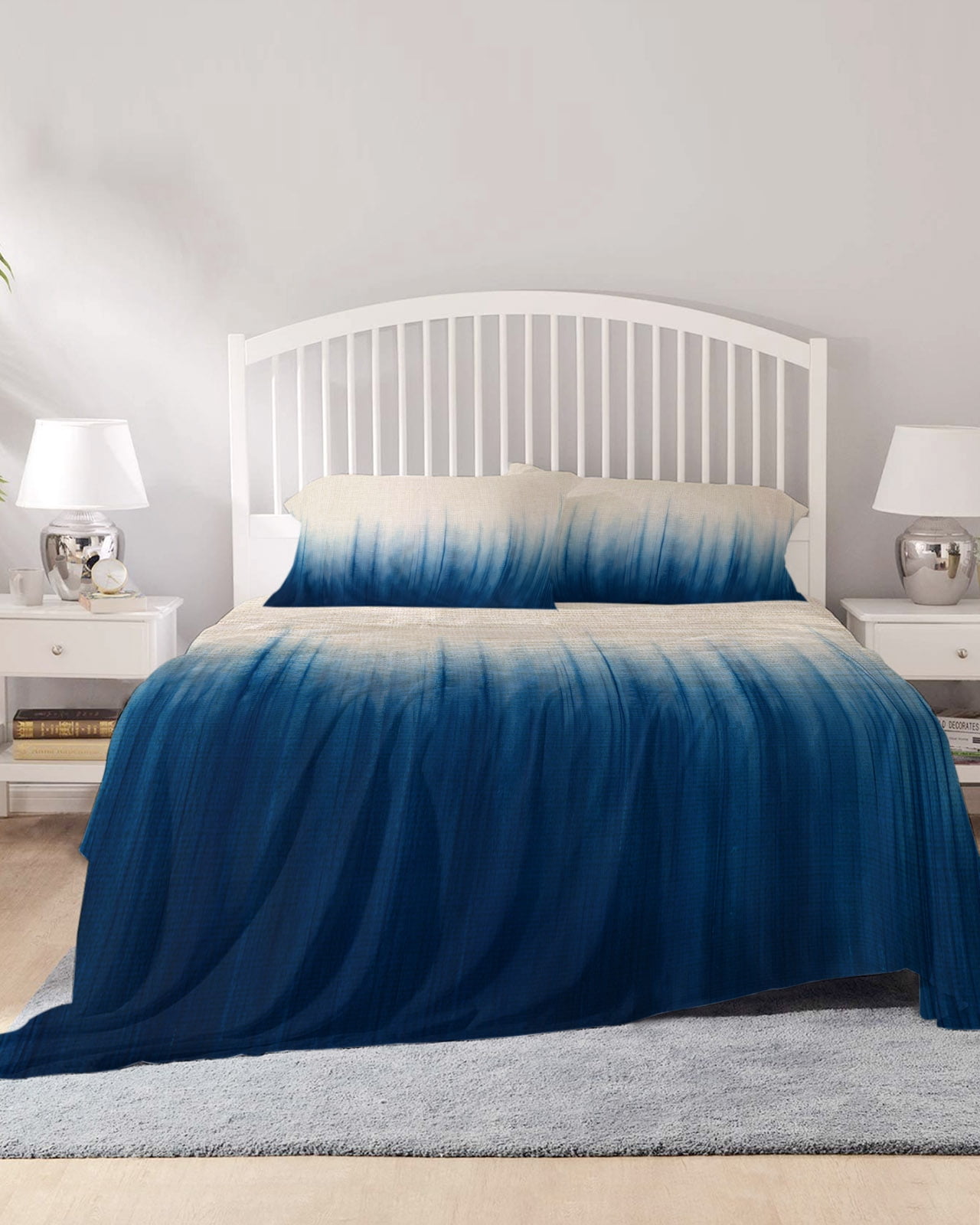 4 Piece King Sheet Set Blue Ombre Stripe Sheets Set for King Size Bed ...