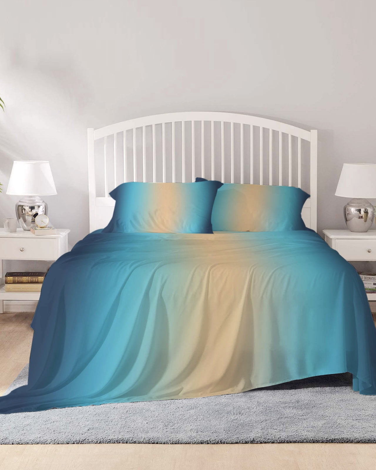 4 Piece King Sheet Set Blue Teal Ombre Sheets Set for King Size Bed ...
