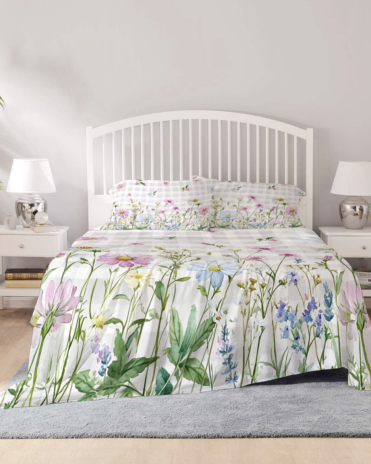 4 Piece King Sheet Set Flower Grey Sheets Set for King Size Bed ...