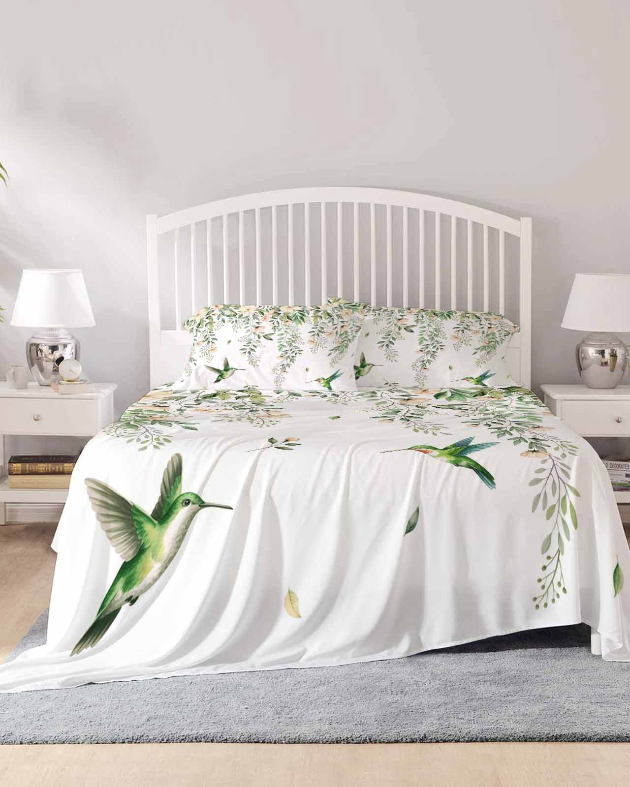 4 Piece King Sheet Set Green Eucalyptus Leaves Sheets Set for King Size ...