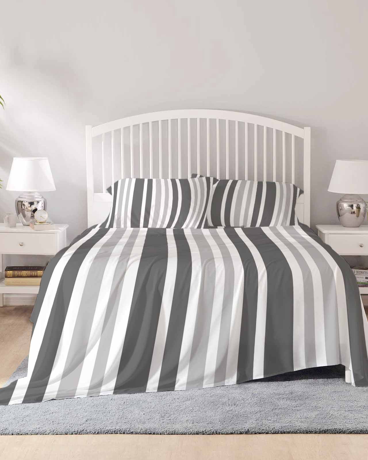 4 Piece King Sheet Set Grey Stripe Sheets Set for King Size Bed ...