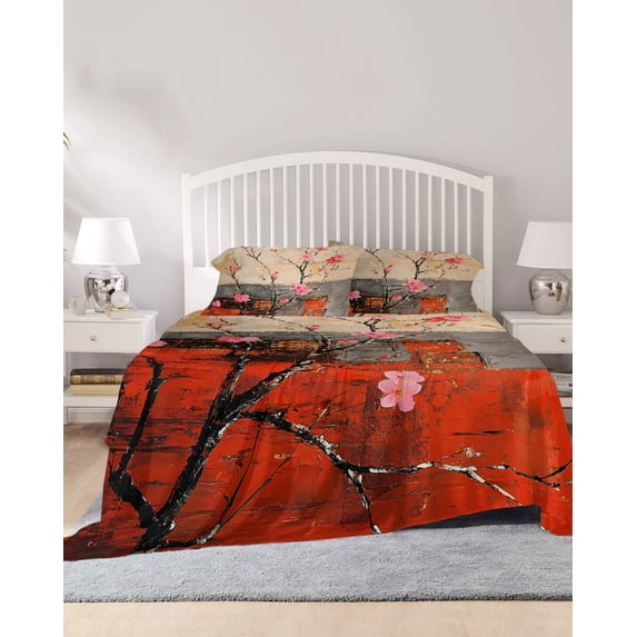 4 Piece King Sheet Set Plum Blossom Sheets Set for King Size Bed ...