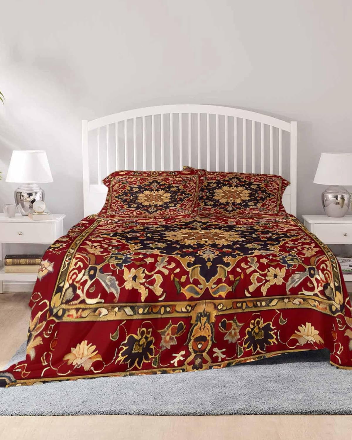 4 Piece King Sheet Set Red Medallion Floral Sheets Set for King Bed ...