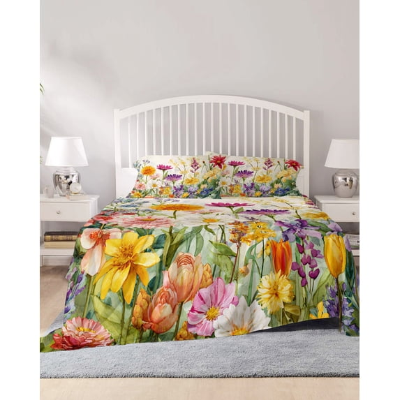 4 Piece King Sheet Set Spring Colorful Floral Sheets Set for King Size ...