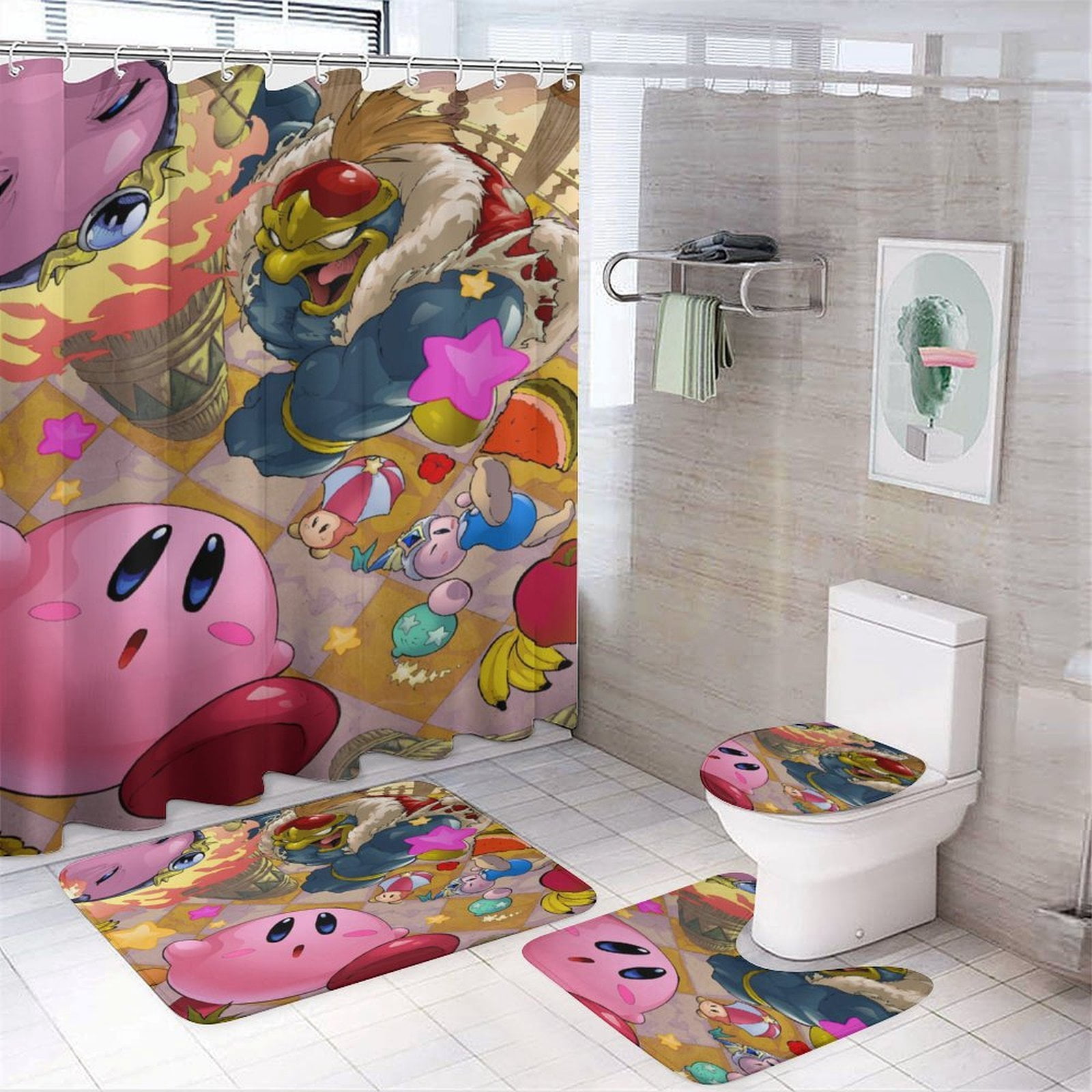 4 Piece Kir-,by0 Shower Curtain Sets with Rugs, Toilet Lid Cover, Bath ...