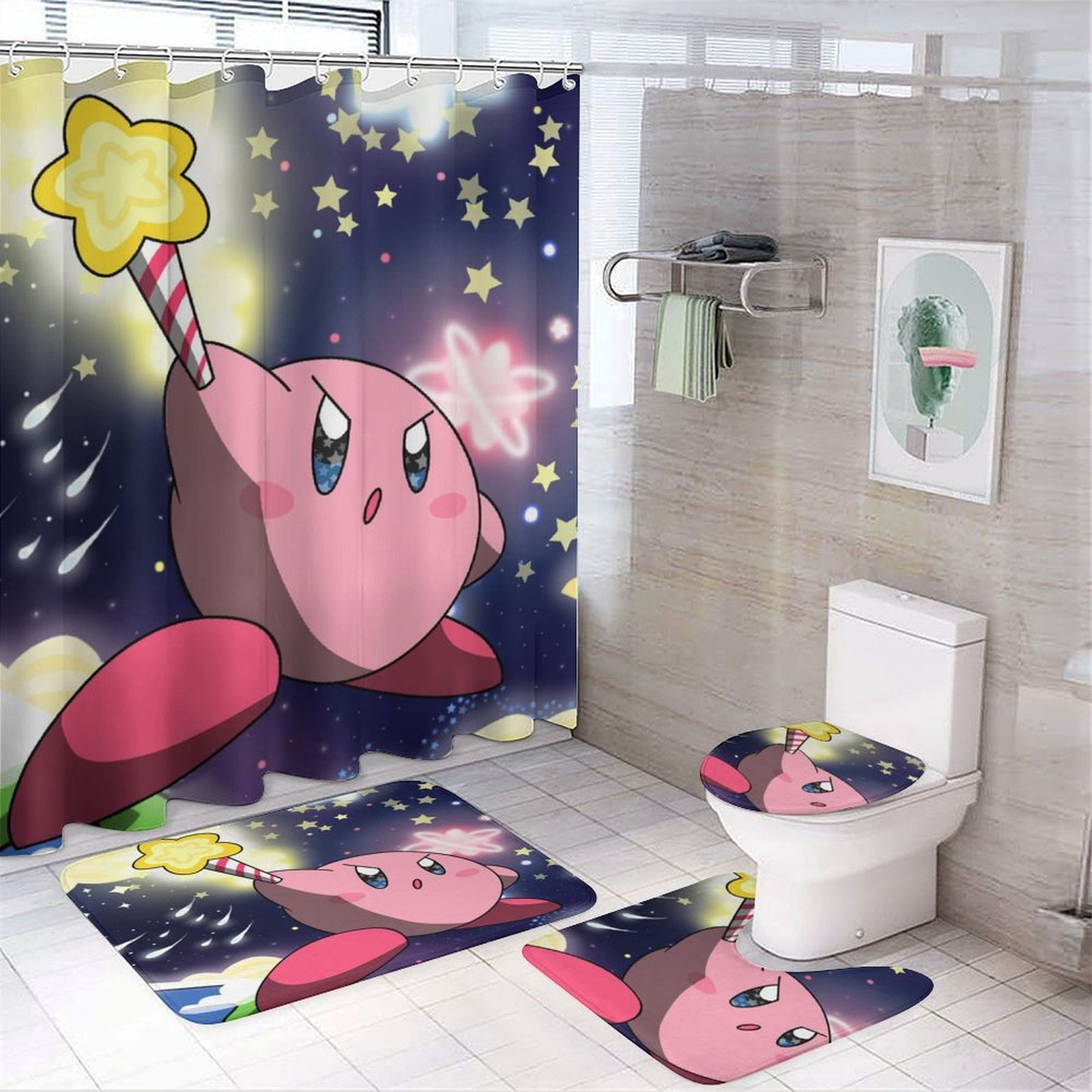 4 Piece Kir-,by0 Shower Curtain Sets with Rugs, Toilet Lid Cover, Bath ...