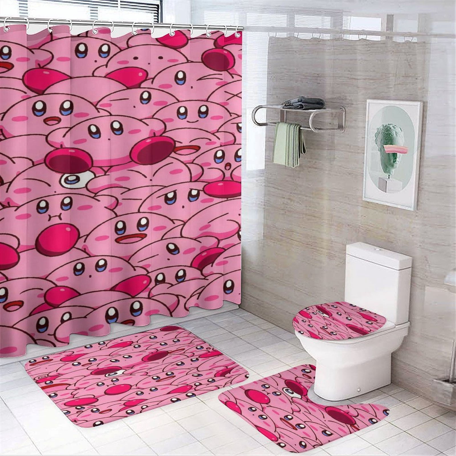 4 Piece Kir-,by0 Shower Curtain Sets with Rugs, Toilet Lid Cover, Bath ...