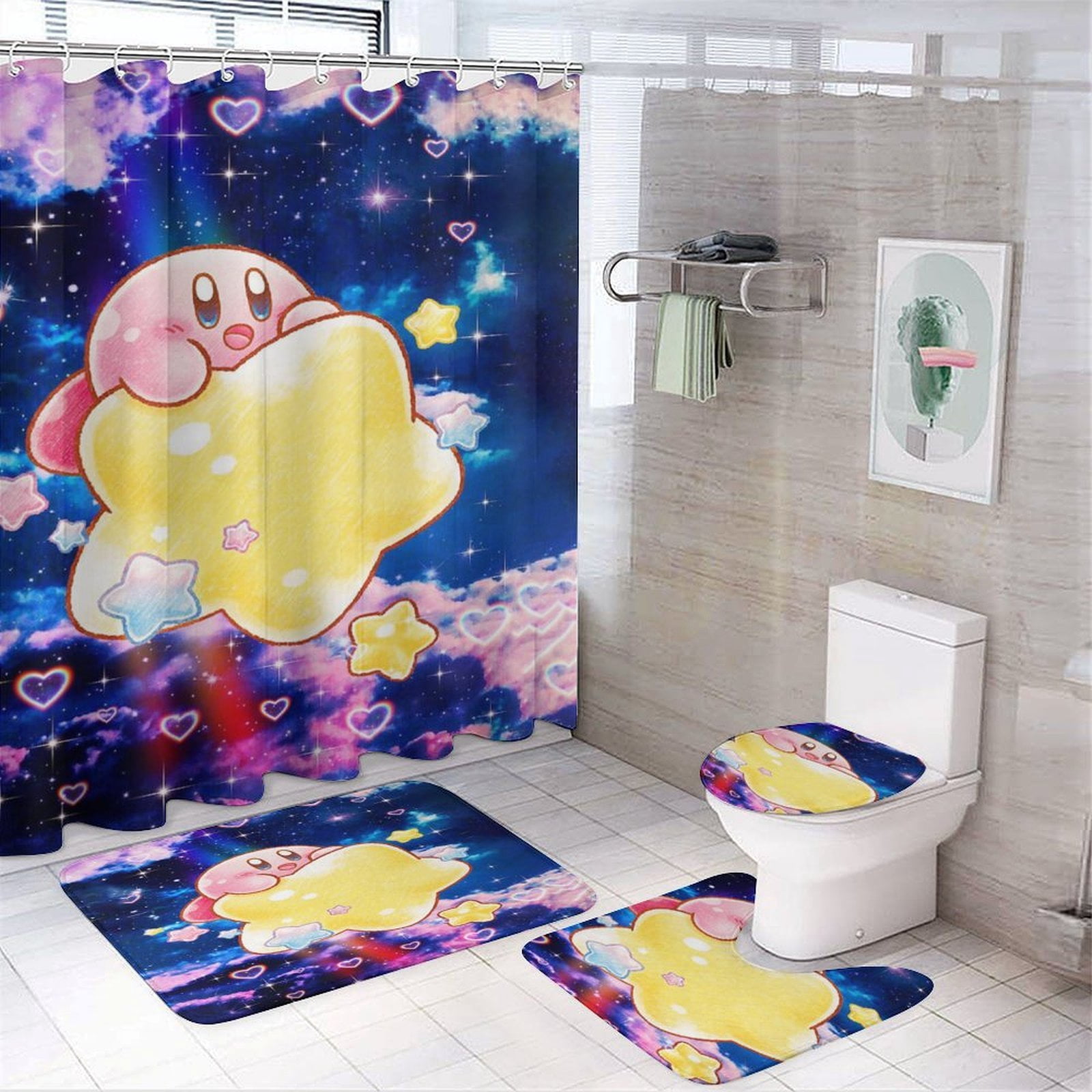 4 Piece Kir-,by0 Shower Curtain Sets with Rugs, Toilet Lid Cover, Bath ...