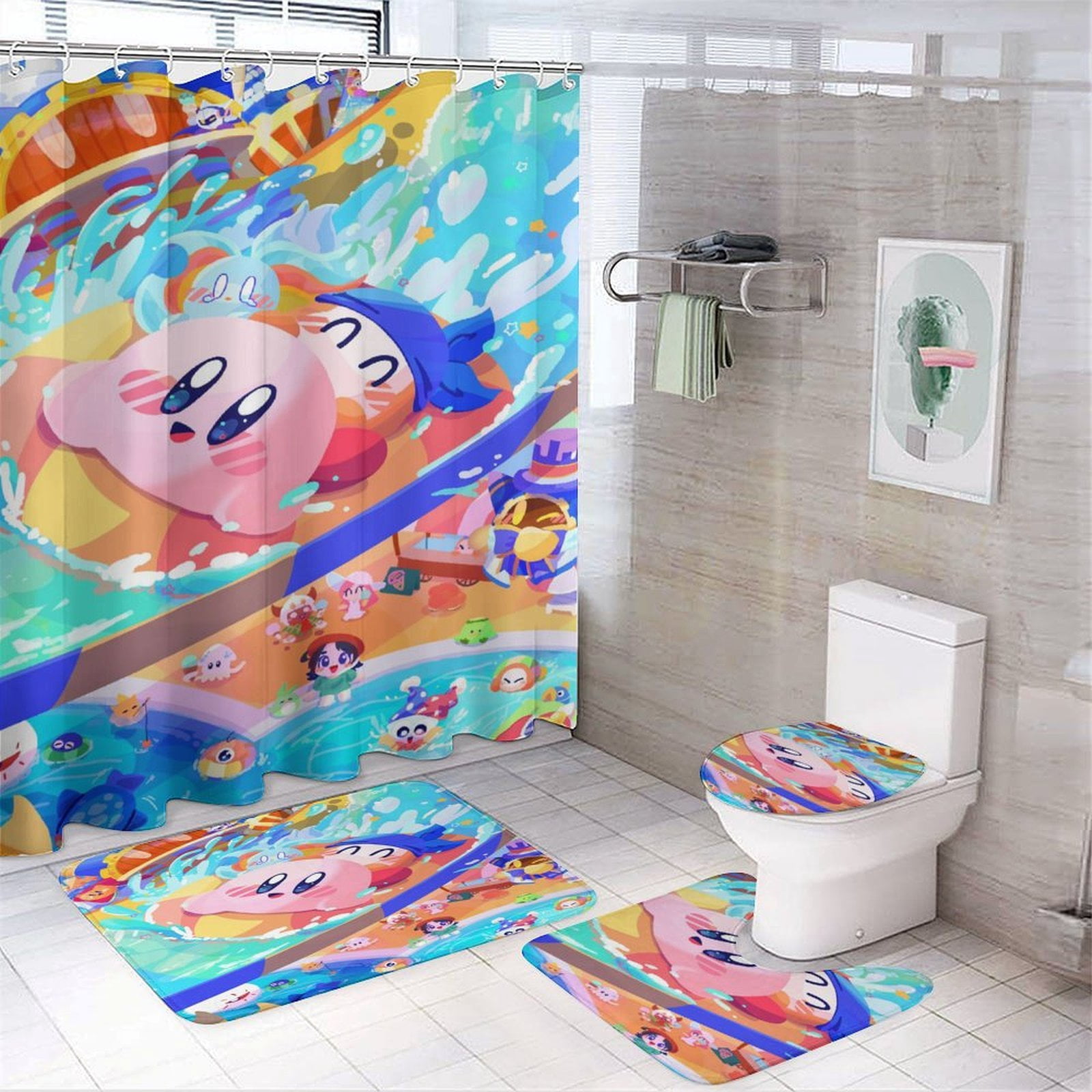 4 Piece Kir-,by0 Shower Curtain Sets with Rugs, Toilet Lid Cover, Bath ...