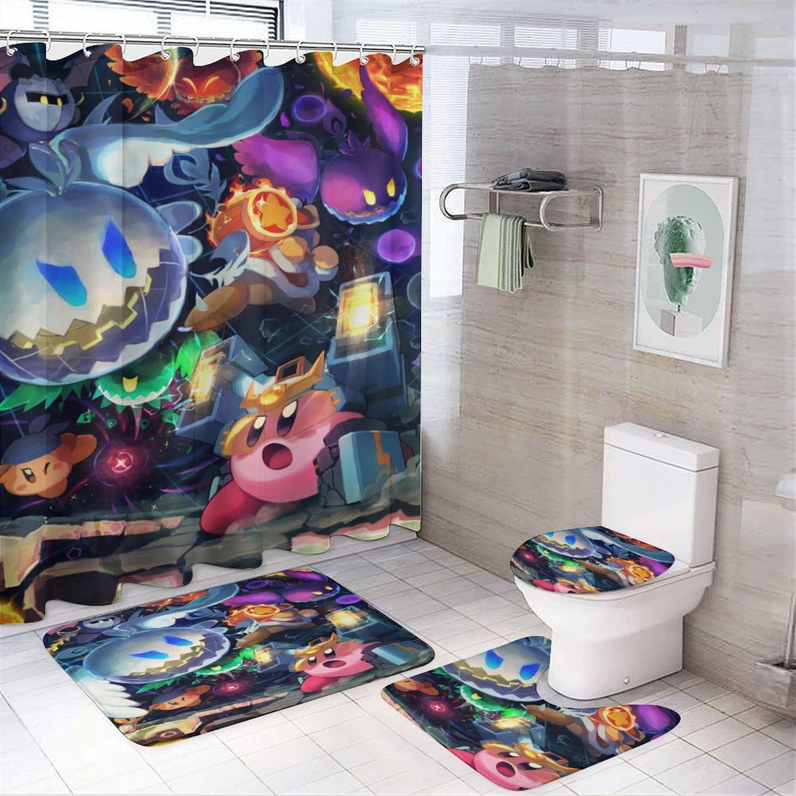 4 Piece Kir-,by0 Shower Curtain Sets with Rugs, Toilet Lid Cover, Bath ...