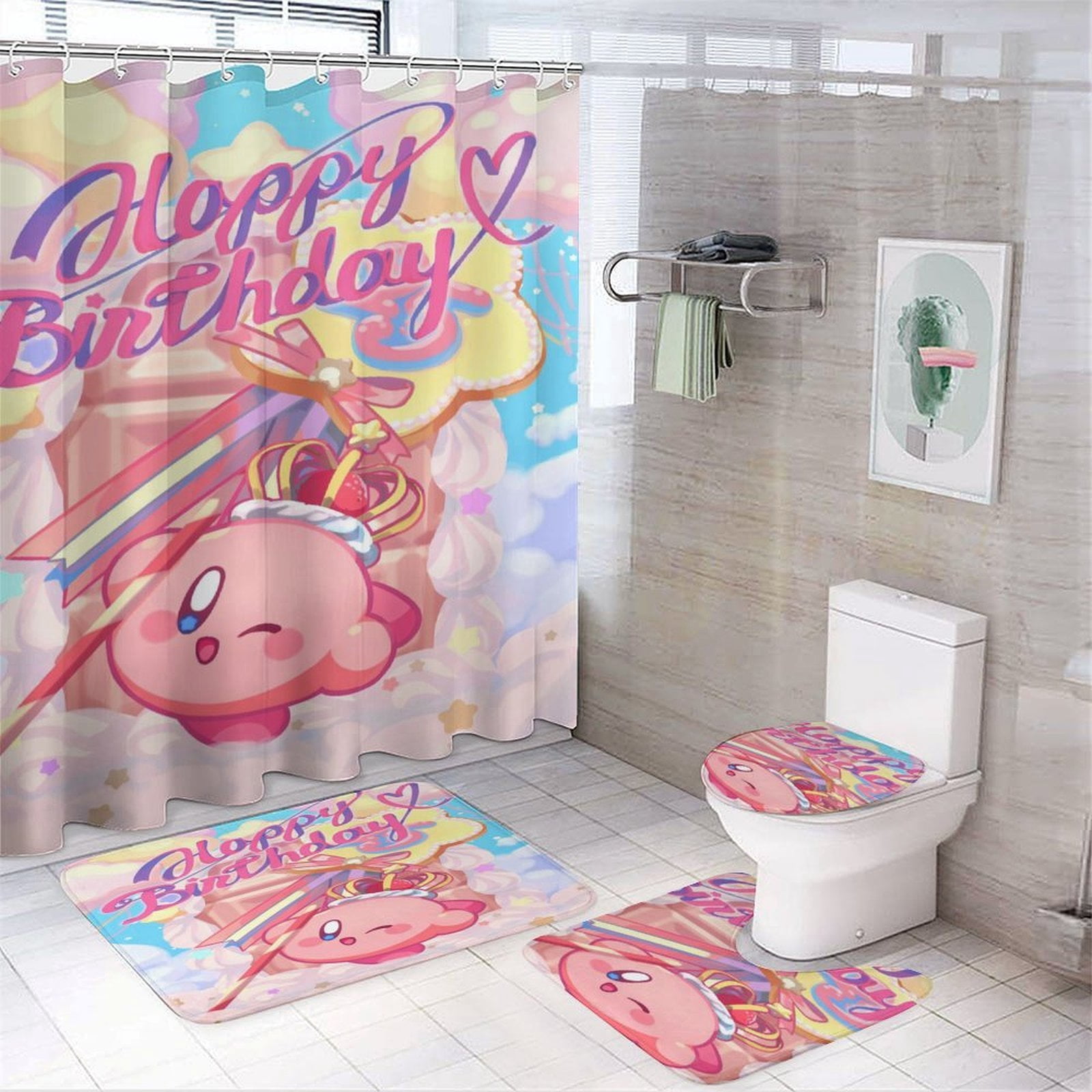 4 Piece Kir-,by0 Shower Curtain Sets with Rugs, Toilet Lid Cover, Bath ...