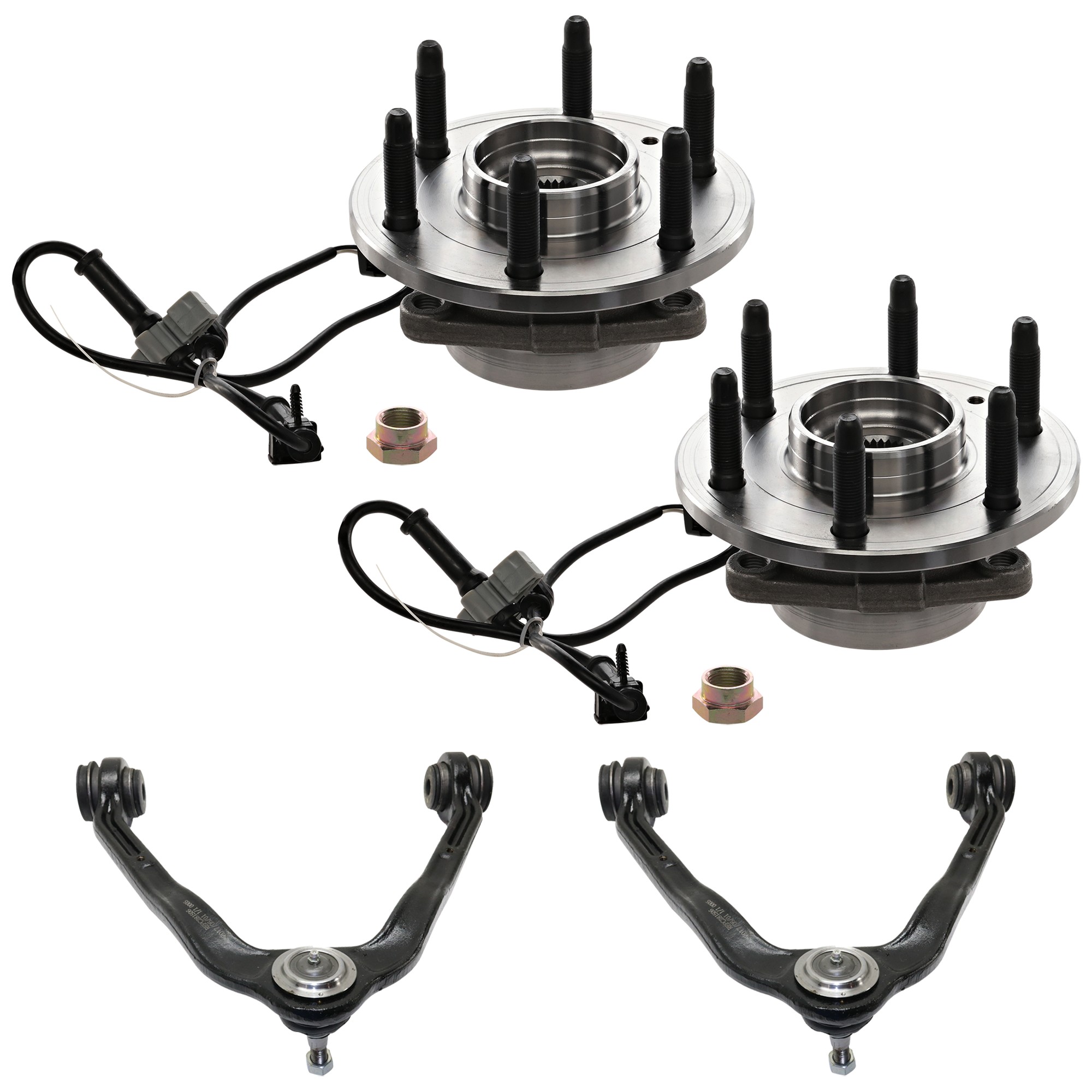 4-Piece Kit Front Upper Control Arm w/Wheel Hubs For Models w/Passive ...