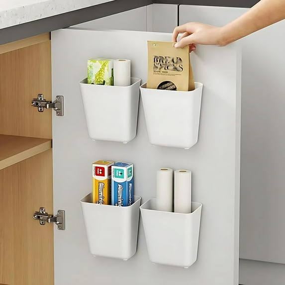 4 Piece Kitchen Cabinet Door Storage Box,Self Adhesive Wall Mounted ...