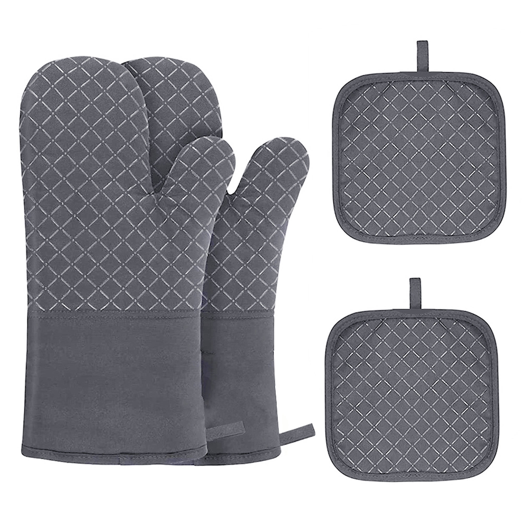 4-Piece Kitchen Oven Mitts Pot Holders Set - Non-Slip Silicone Grid ...