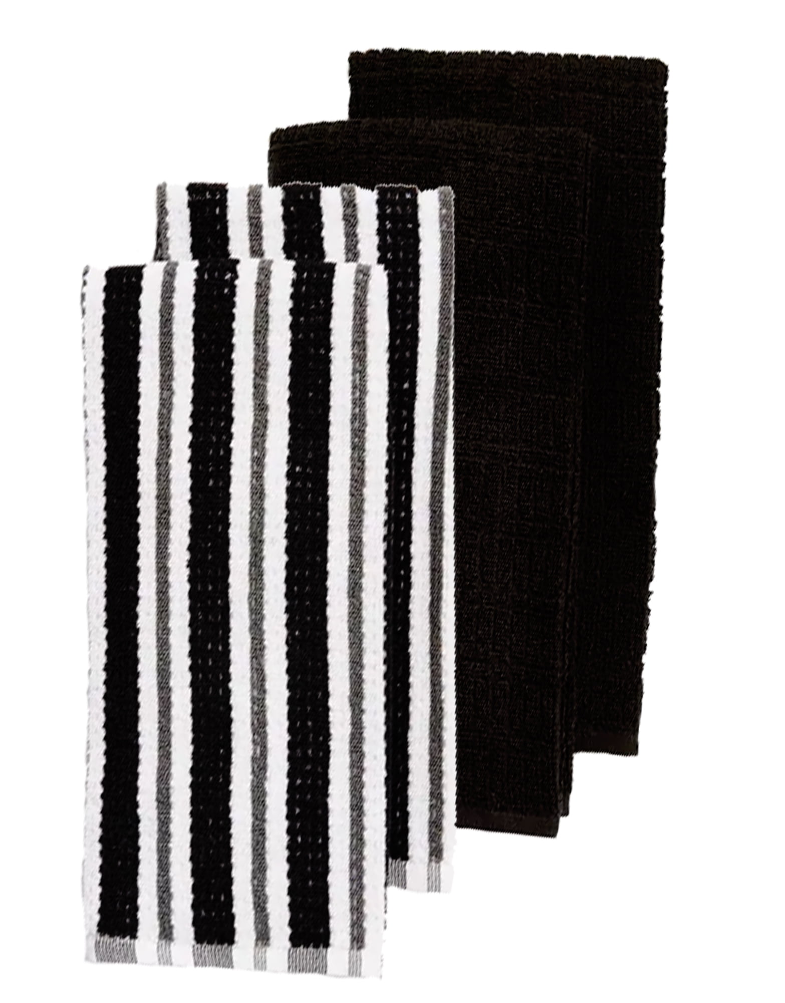 4-Piece Kitchen Towels Solid Black & Stripe Terry Towel Real Living ...