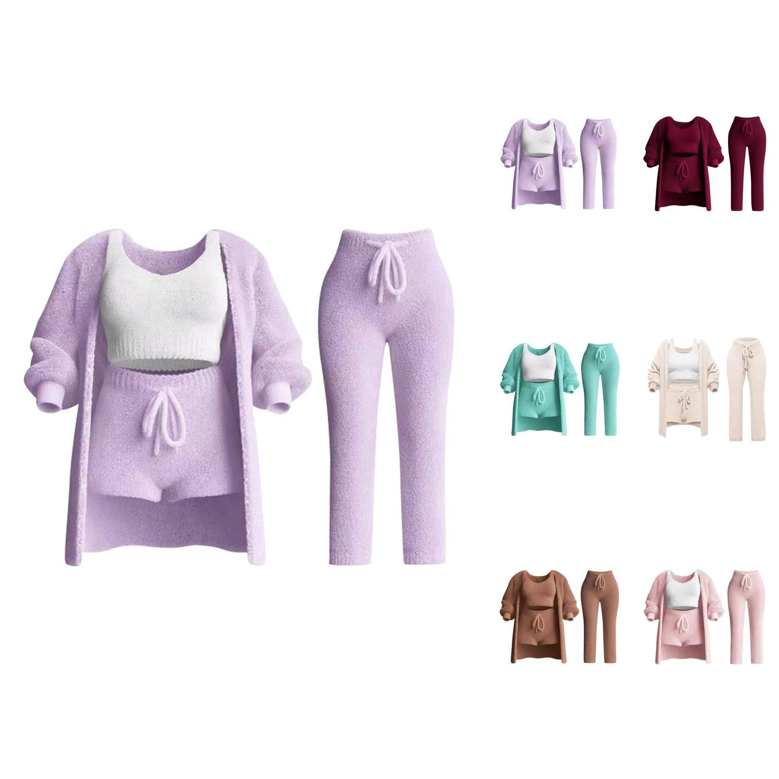 4 Piece Knit Set for Women 2026 Trendy Plain Casual Long Sleeve Shirt ...