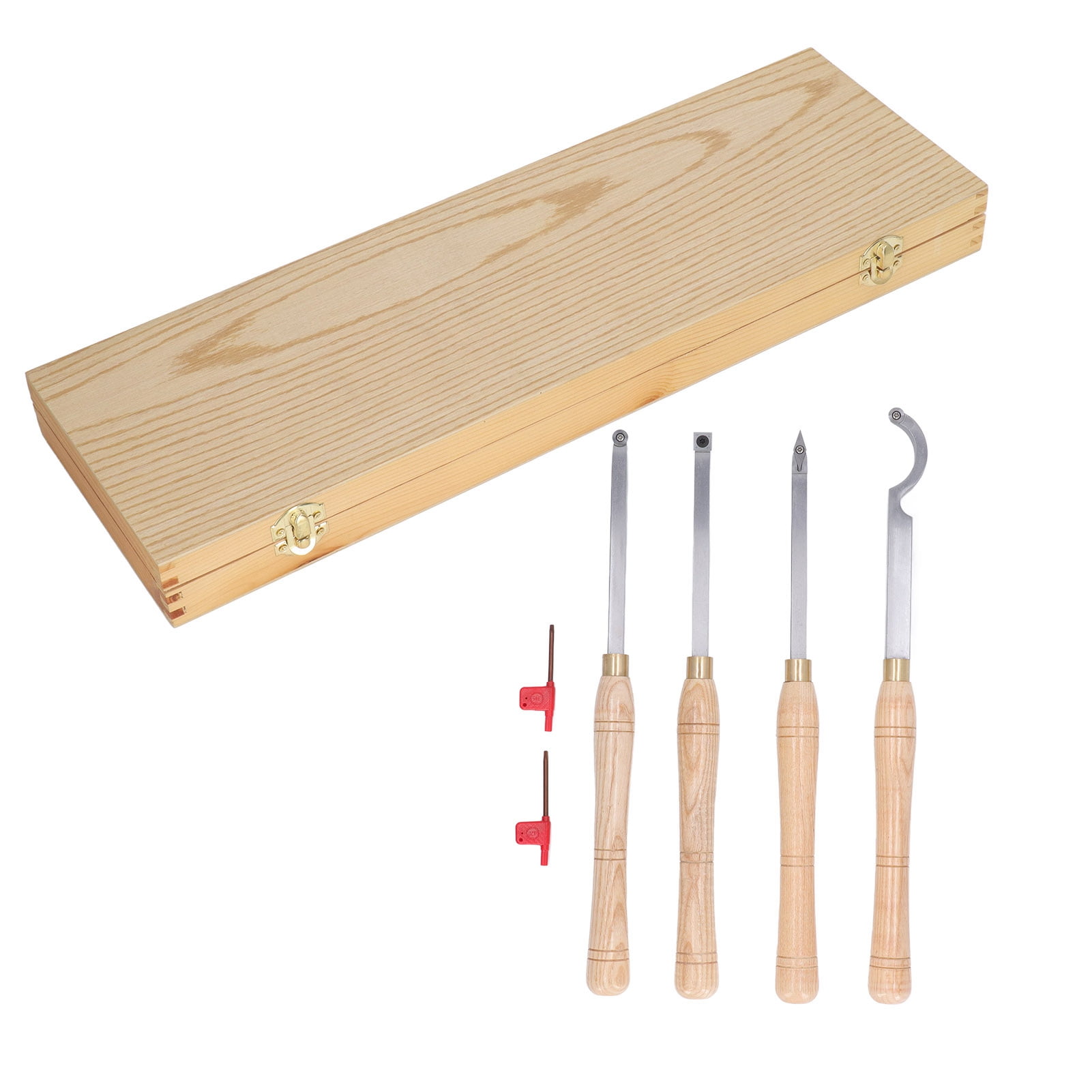 4-Piece Lathe Turning Tool Set with Removable Wooden Handle and Hard ...