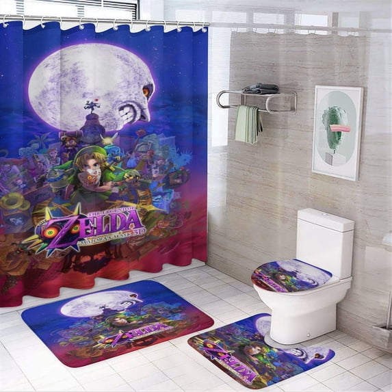 4 Piece Le-Gend 0f Zel-,Da0 Shower Curtain Sets with Rugs, Toilet Lid ...